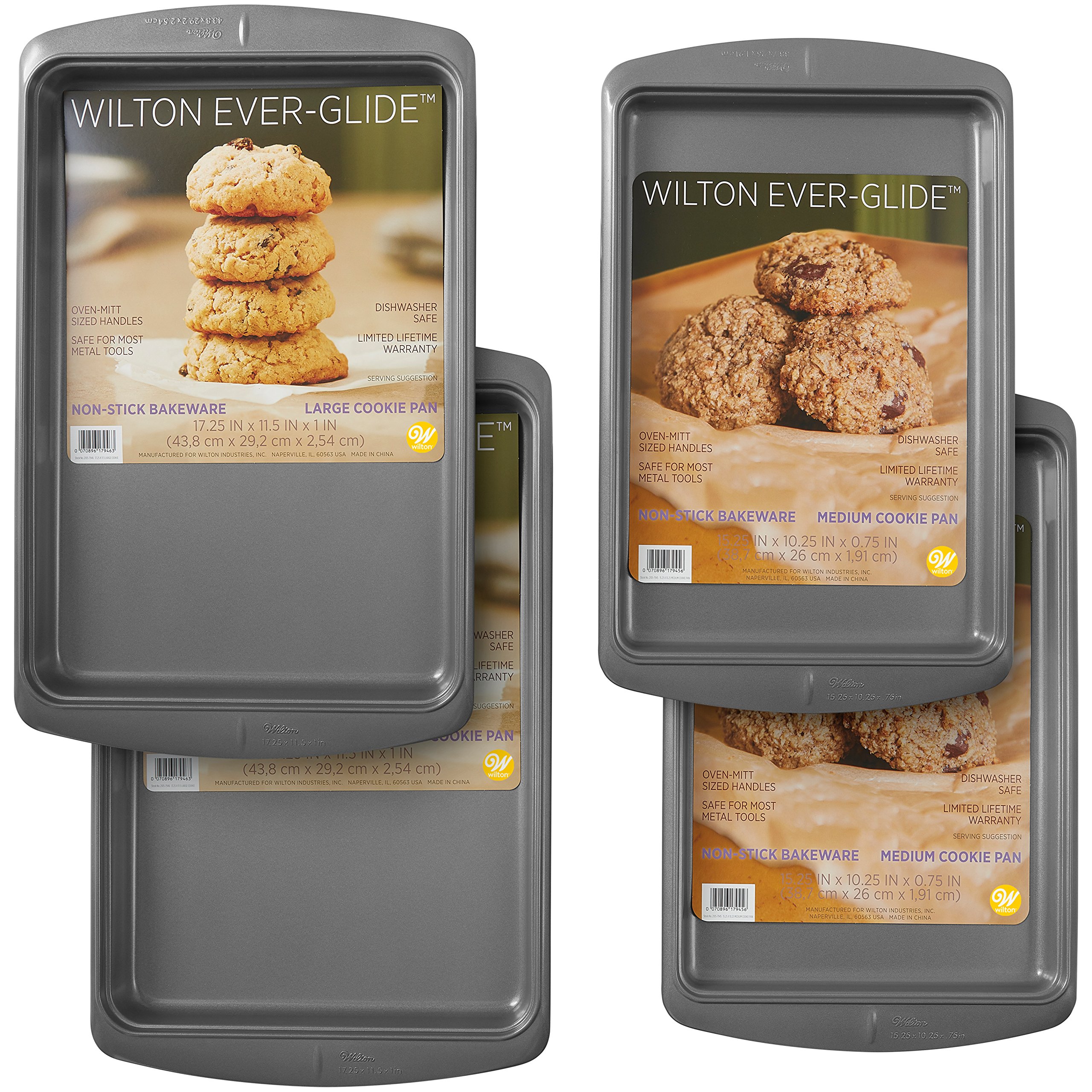 Wilton Ever-Glide Non-Stick Cookie Baking Sheet Set, 4-Piece, Steel