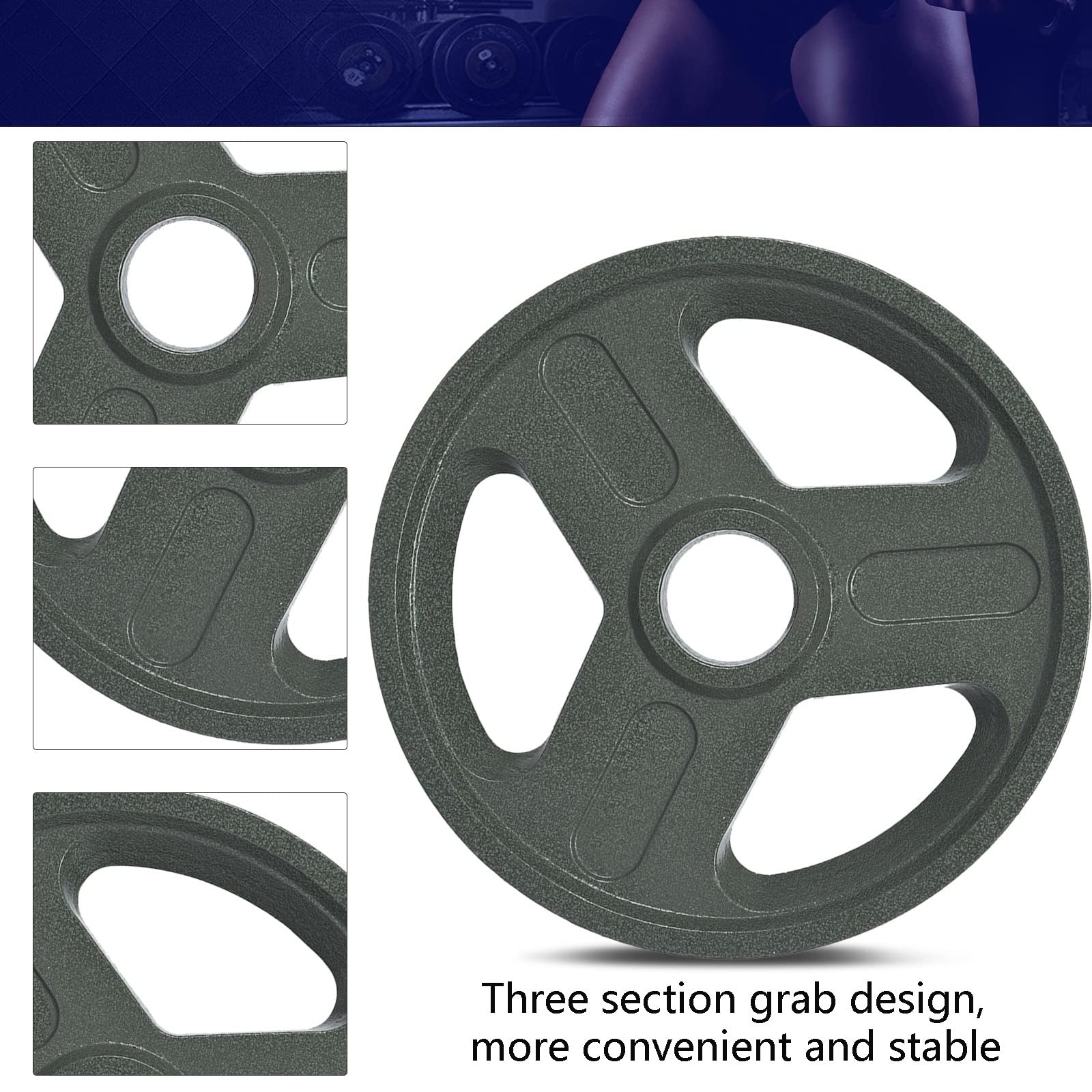 Vehpro Three Grip Olympic Bumper Weight Plates Set with 2-inch Hole, 1Pcs 25LB Standard Free Weights Rubber Plate for Strength Training Muscle Toning, Type-1