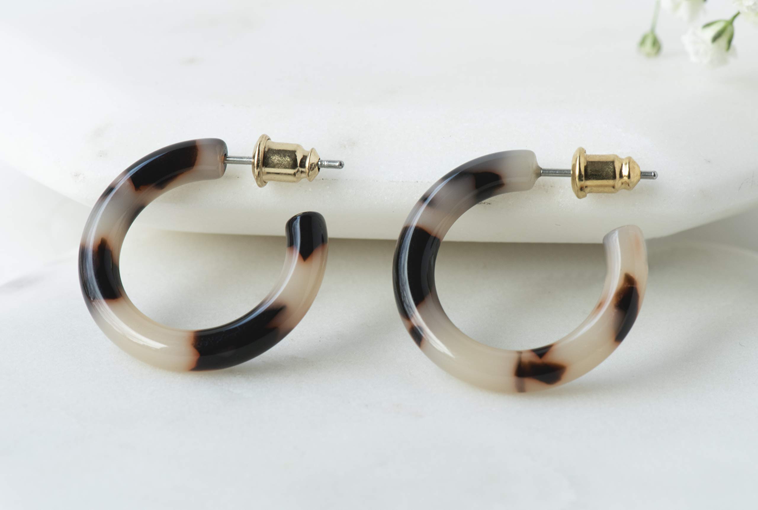 Tortoise Shell Hoop Earrings Small Resin Acrylic Acetate Hoops For Women Men 925 Sterling Silver Posts (Blonde)