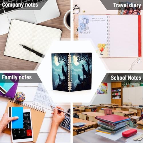 SDMKA Wolves under The Moon Spiral Notebook 1 Subject Durable Detachable Notebook with Water Resistant Cover, 60 Sheets (8.3" x 5.7")