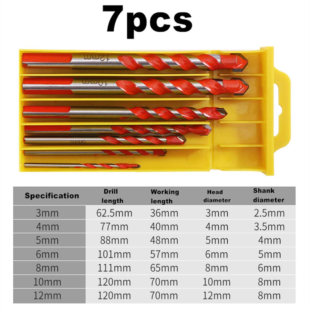 TOEGA 7Pcs Ultimate Drill bits,Concrete Drill bit, Masonry bit bit with Tungsten Carbide Drill bit, Drilling and Punching Work kit for Ceramic Tile, Concrete, Brick, Glass, Plastic and Wood (Orange)