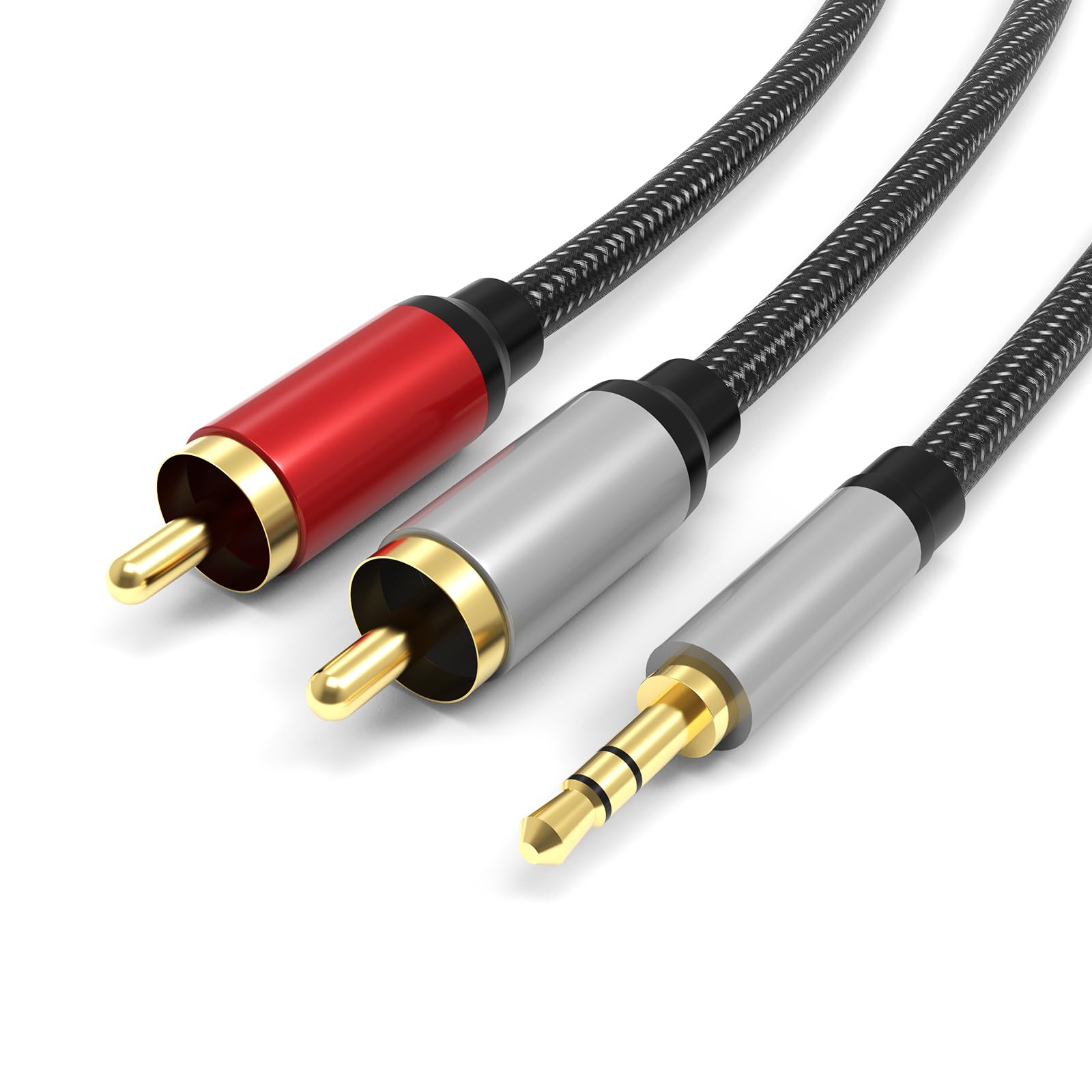 SSS·GRGB RCA Cables, 6.6ft/2M 3.5mm to 2 RCA AUX Cable, Premium Stereo Audio Cord, Connects Smartphone, Tablet, HDTV, MP3 Player to Speaker - RCA Audio and Video Cable Extension