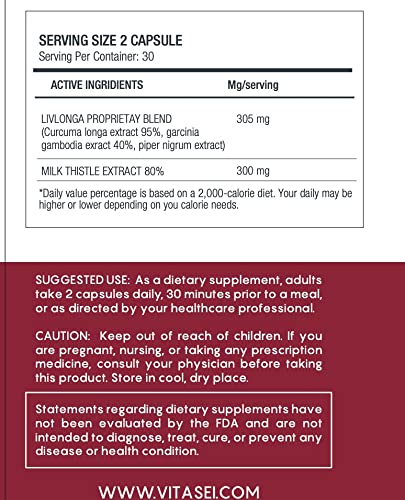 VITASEI Liver Cleanse Detox & Repair, Liver Complex W/Milk Thistle Extract, Garcinia, Curcumin C3, Support Herbal Dietary Supplement, Detox Formula for Women & Men, 60 Capsule (Pack of 2)