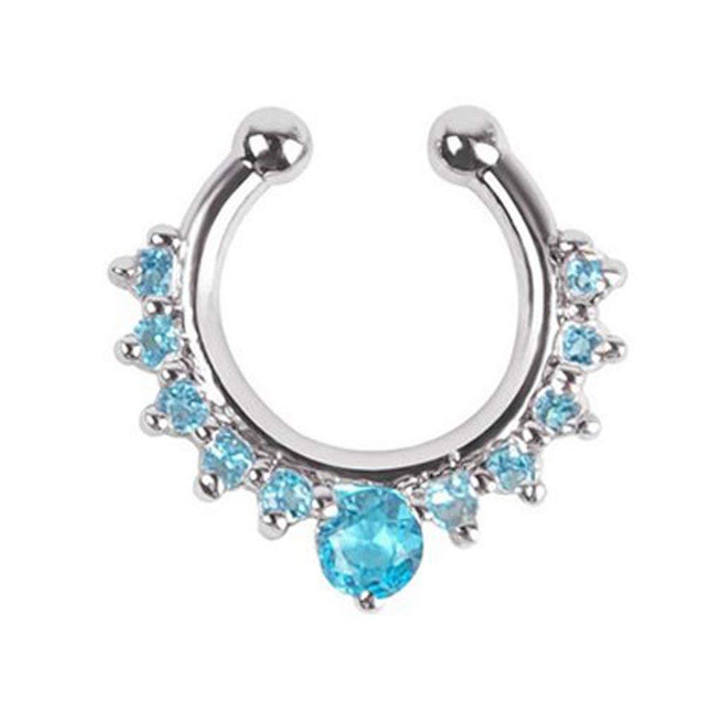 XUKEKOY 6pcs Fake Septum Clicker Nose Ring Rhinestone Non Piercing Hanger Clip Body Jewelry