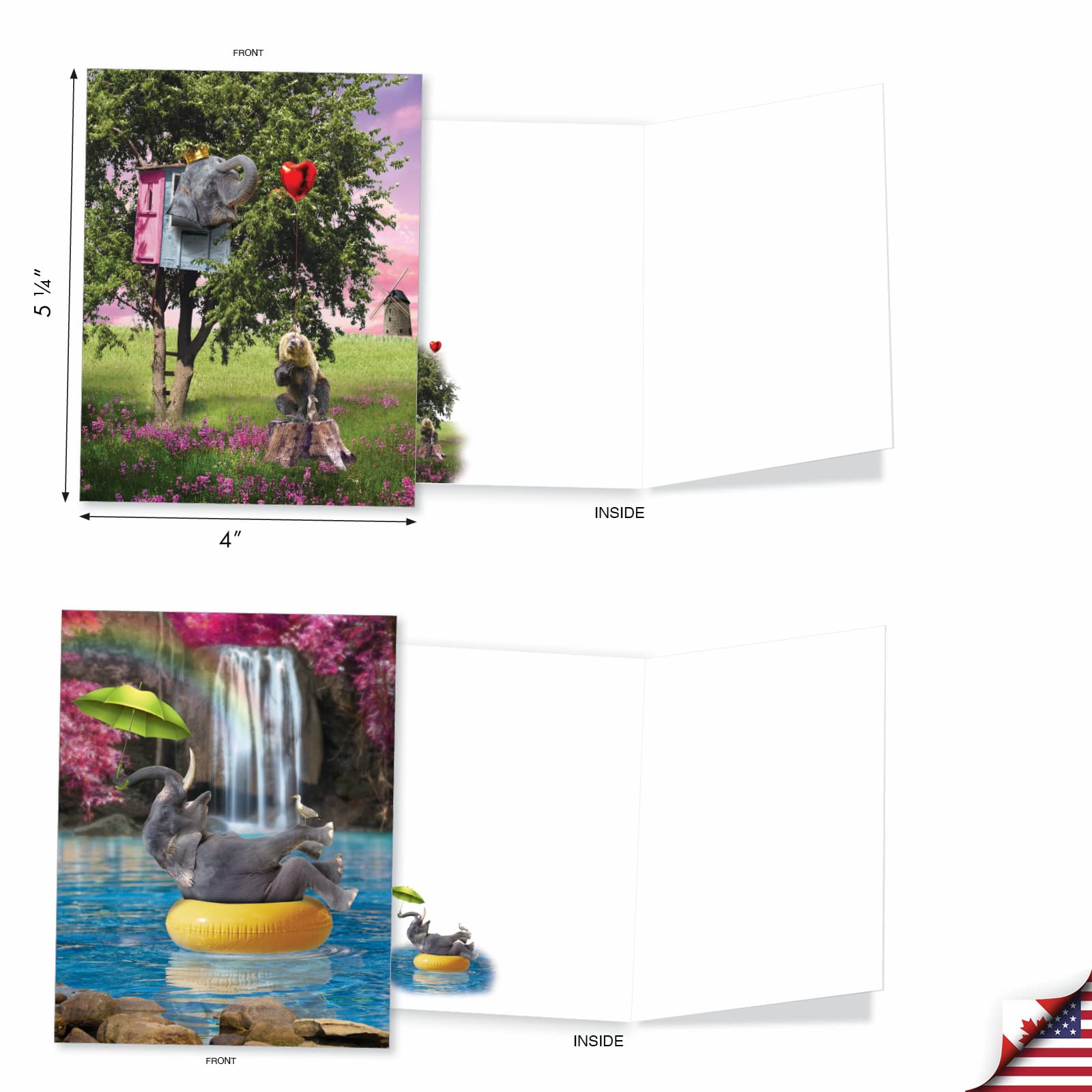 The Best Card Company - 20 Assorted Blank Notecards Box Set 4 x 5.12 Inch with Envelopes (20 Designs, 1 Each) - Elefantasy Adventures AM10307OCB-B1x20