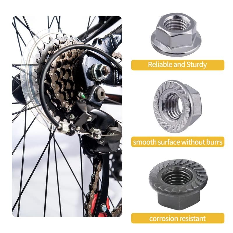 YINARONG Bicycle Hub Flanged Axle Nut and Safety Washer Kit, 3 Size for Front and Back Bike Wheel