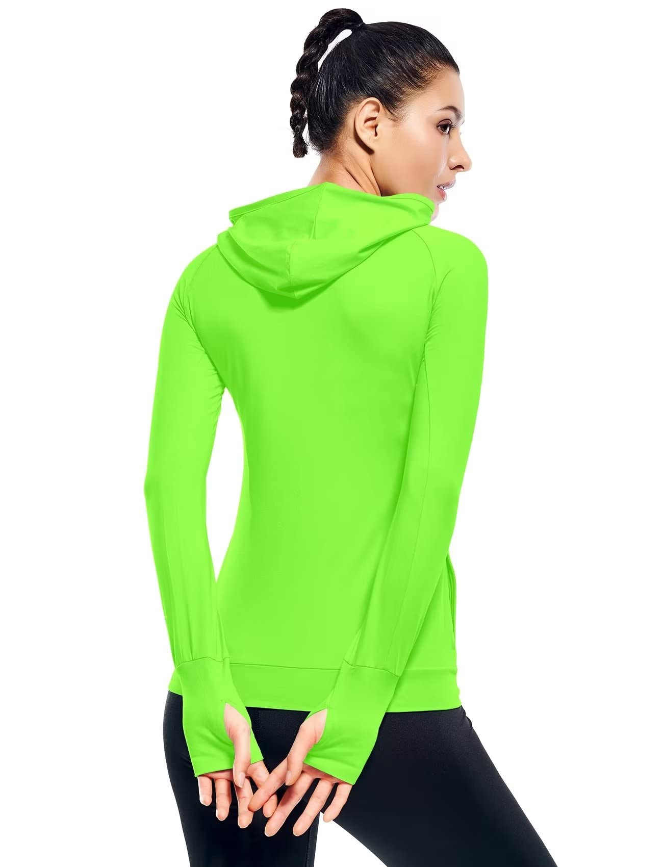 Zengjo Lightweight Hoodies for Women Running Yoga with Thumb Hole(Neon Green,S)