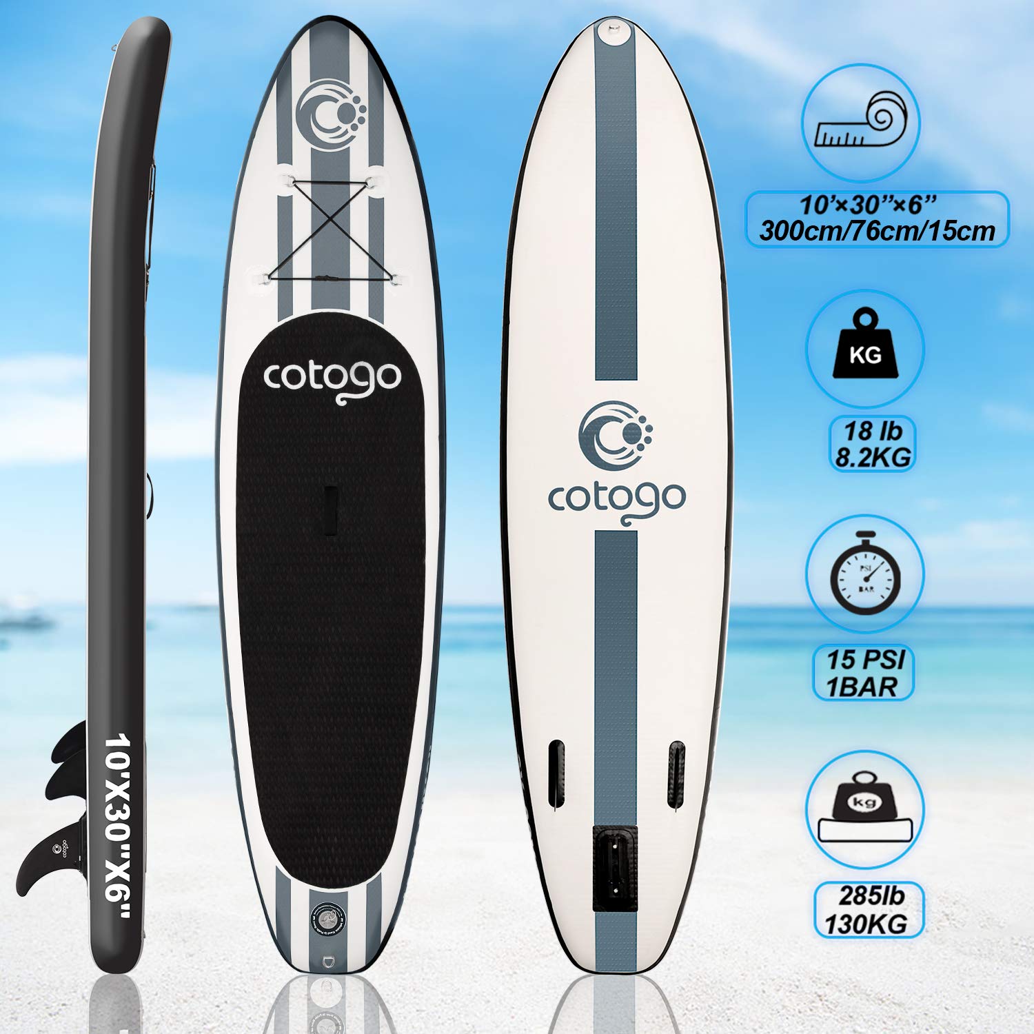 rolimate Inflatable Stand Up Paddle Board, with All SUP Accessories 6 Inches Thickness Wide Stance Bottom Fin for Paddling (Black)