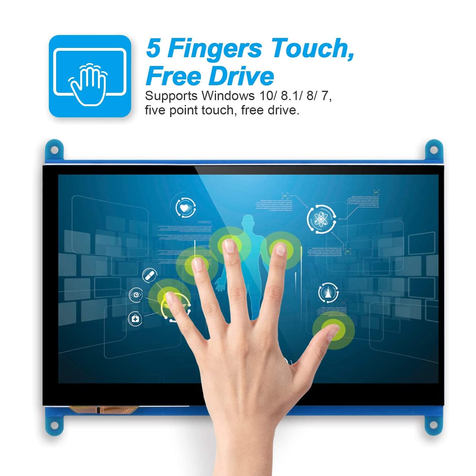 Yoidesu Capacitive Touch Screen 7 Inch for Raspberry Pi 3/2/1, 1024 × 600 Full HD Portable Gaming Monitor with Backlit, HDMI Touch Panel, Compatible with Windows 7, 8, 10
