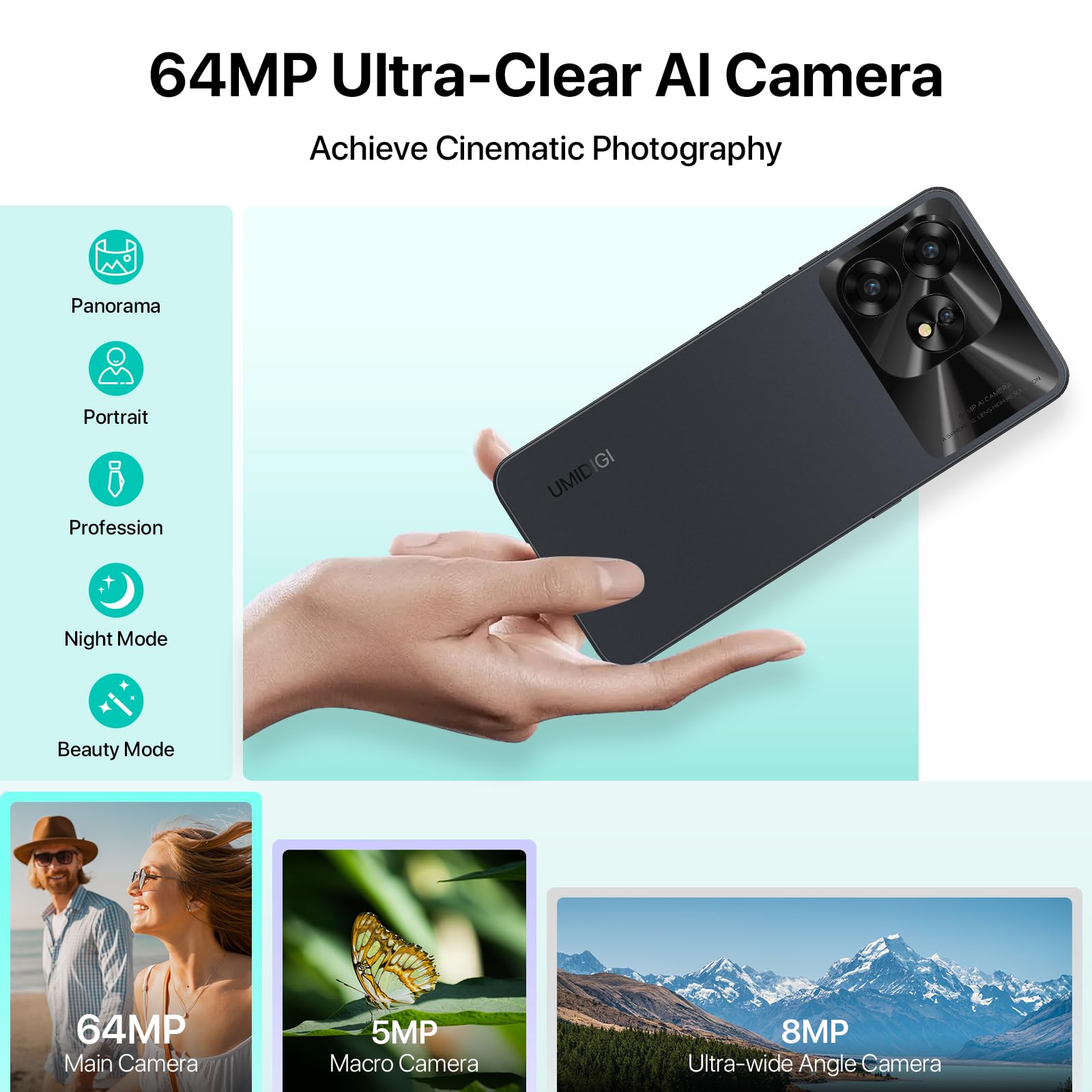 UMIDIGI A15 Unlocked Cell Phone|8+256GB Android 13 Smart Phone|6.7inch with NFC |64MP Camera|5000mAh Battery|20W Fast Charging