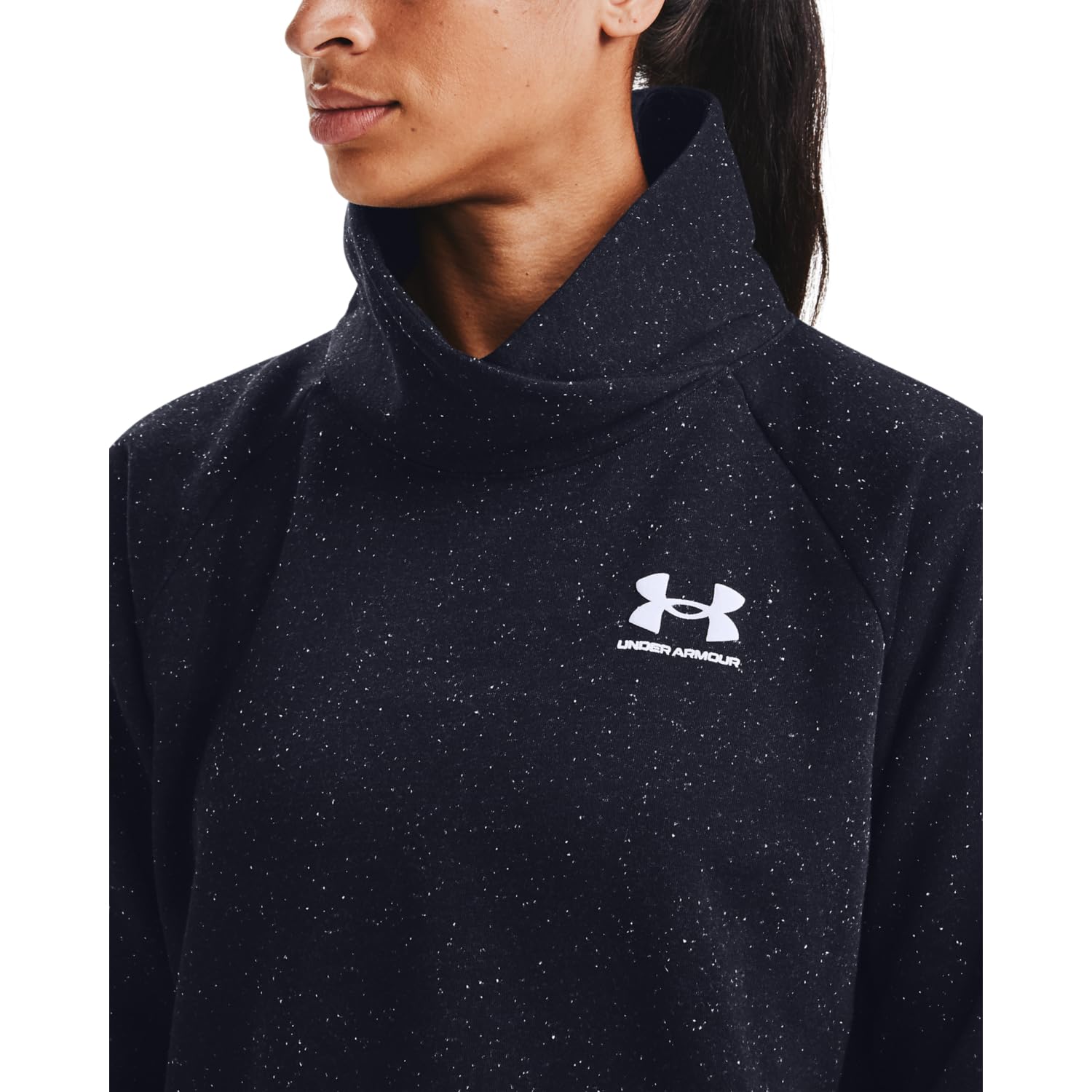 Under Armour Women's Rival Fleece Wrap Neck Pullover , Black (002)/White , X-Small
