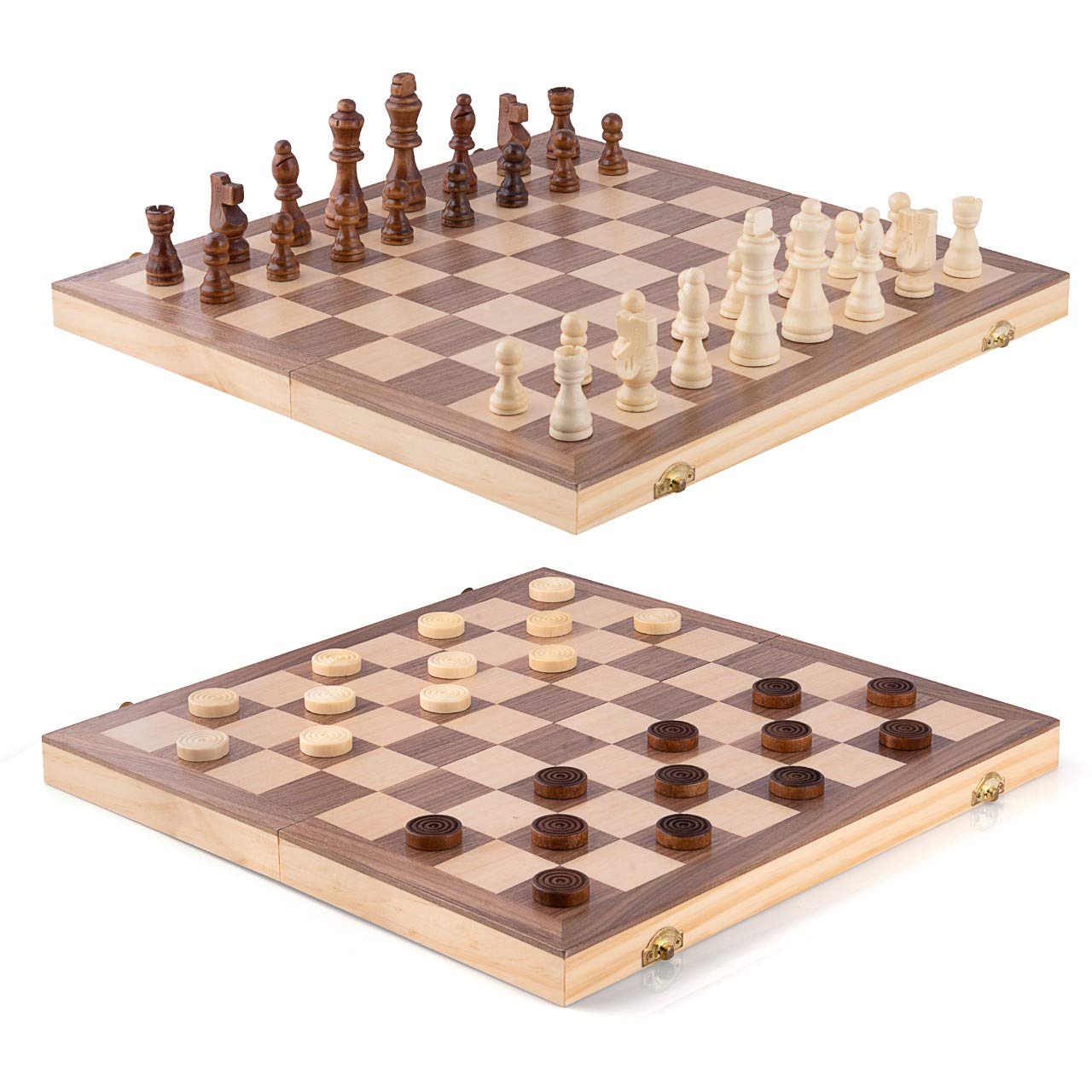 Wooden Chess Set - Handcrafted Chess Pieces - 15 Inch Chess Board - Foldable - Interior Storage Space - Travel Friendly - Felt Bottom - 3 Inch King - Bonus Wooden Checkers Pieces