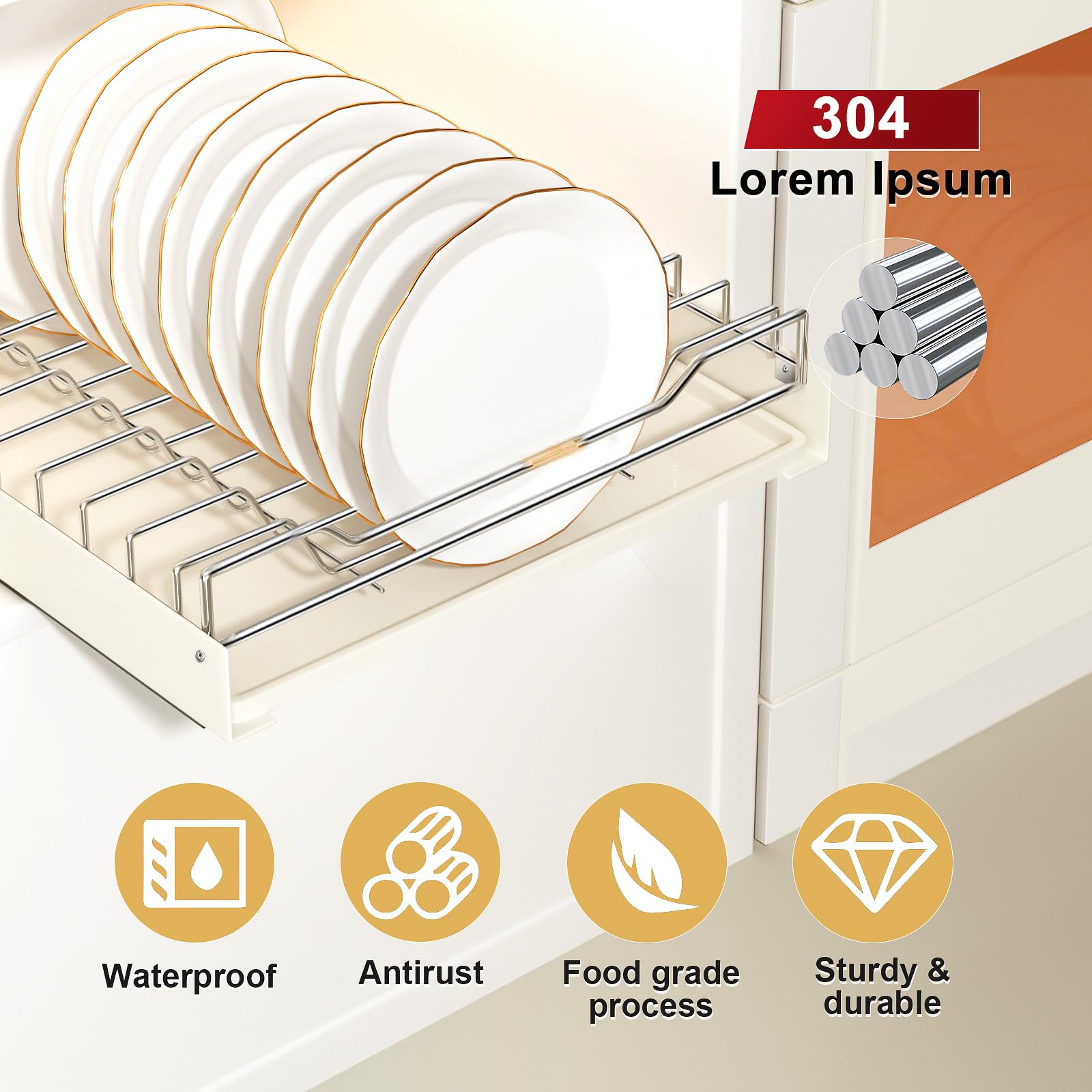 Tksrn Pull Out Cabinet Organizer Fixed With Adhesive Nano Film, Dish Drying Rack with Drainboard Set, Stainless Steel Dish Racks for Kitchen Counter, 11.8" W x16.6 D x 2.95" H