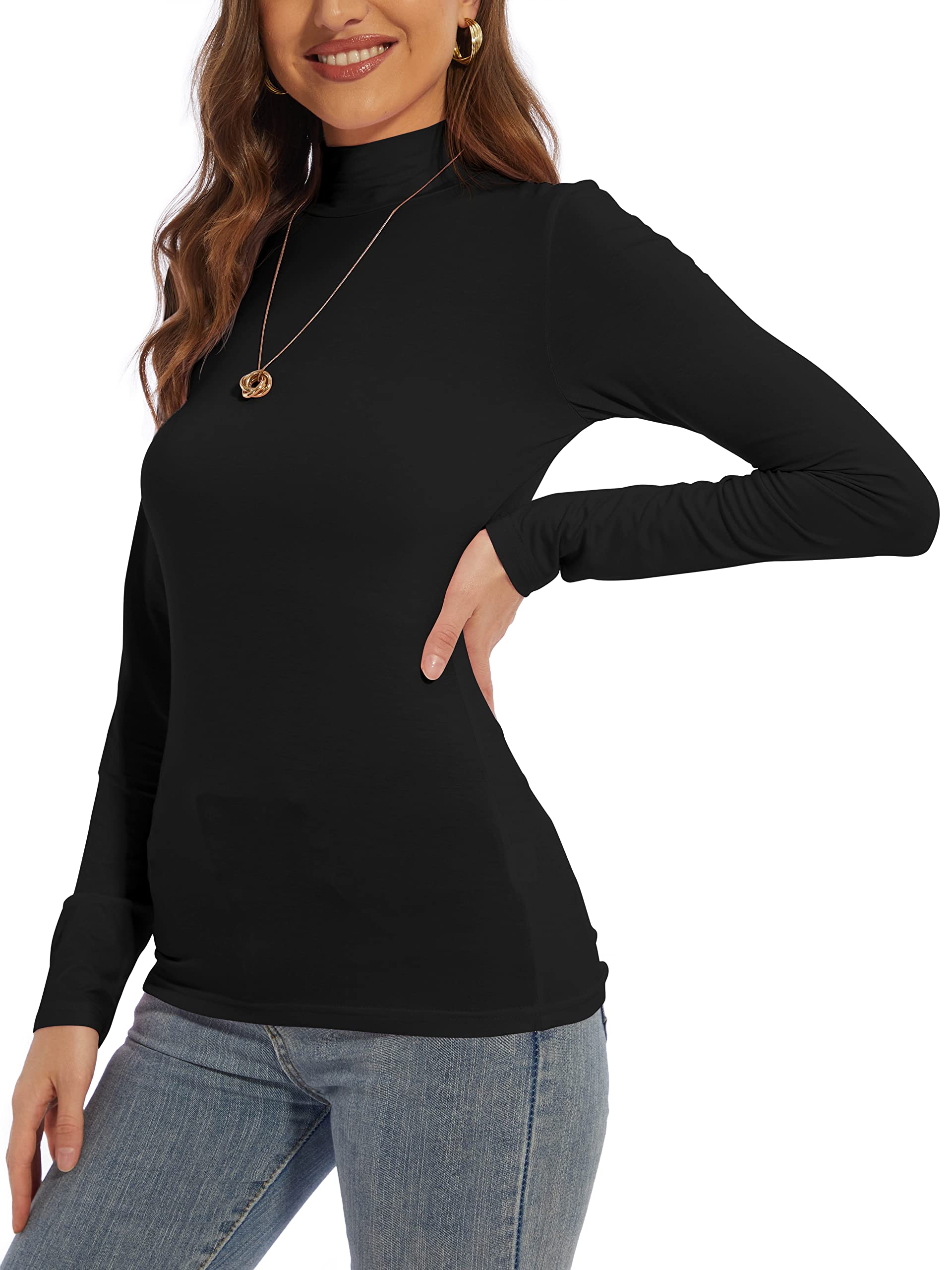 Zephyrine Black Turtleneck for Women Long Sleeve Tops Outfits Spring Clothes 2023 for Her(Black Small)
