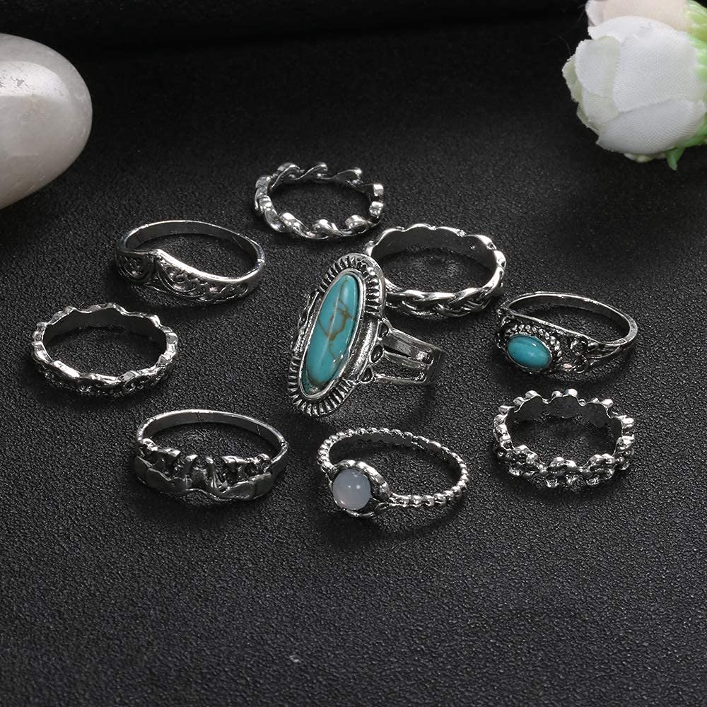 ZZ ZINFANDEL 63PCS Vintage Silver Knuckle Ring Set for Women,Bohemian Stackable Joint Finger Rings