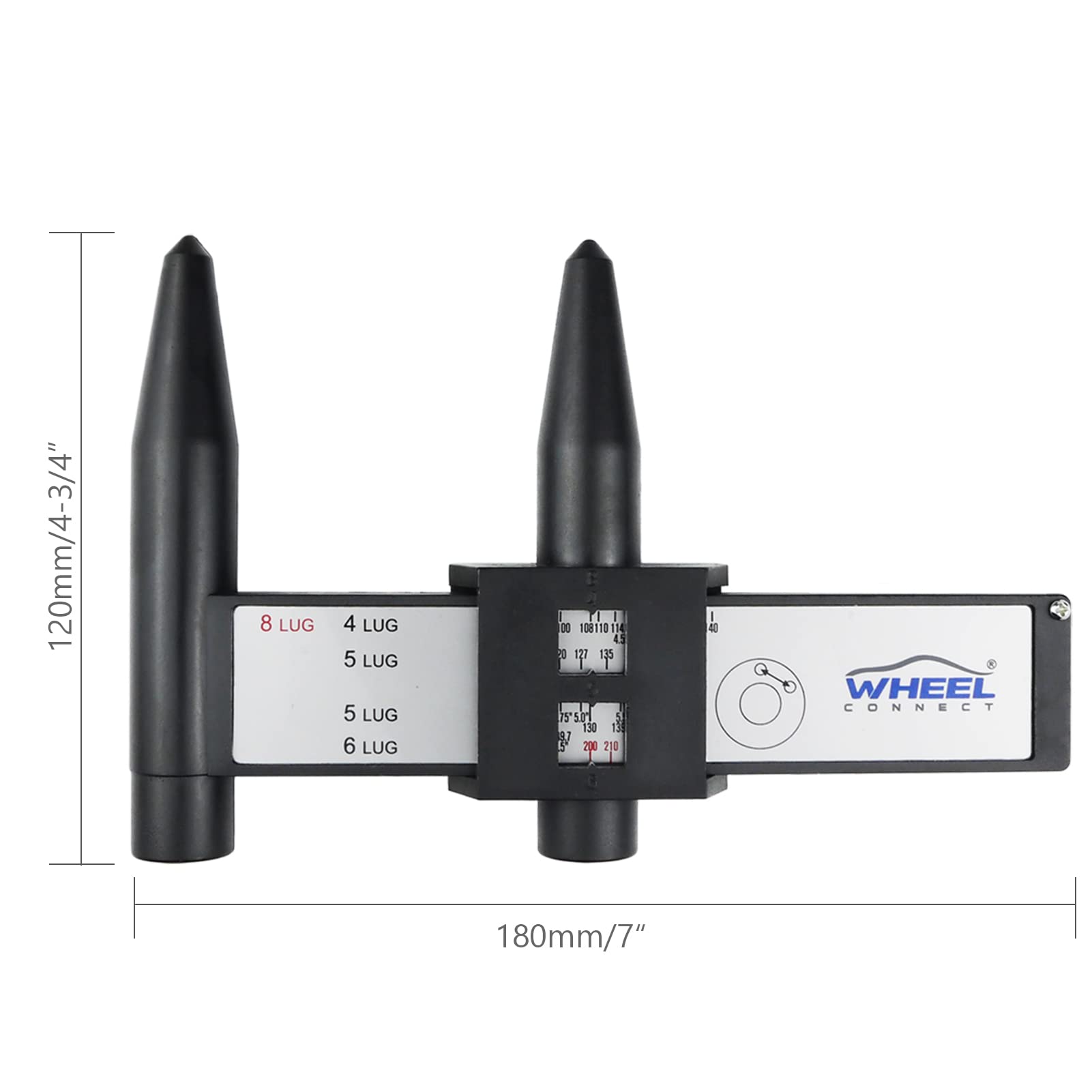 WHEEL CONNECT PCD Gauge，Wheel/Rim Bolt Pattern Measuring Tool, PCD Ruler, Sliding Caliper for 4 5 6 8 Holes