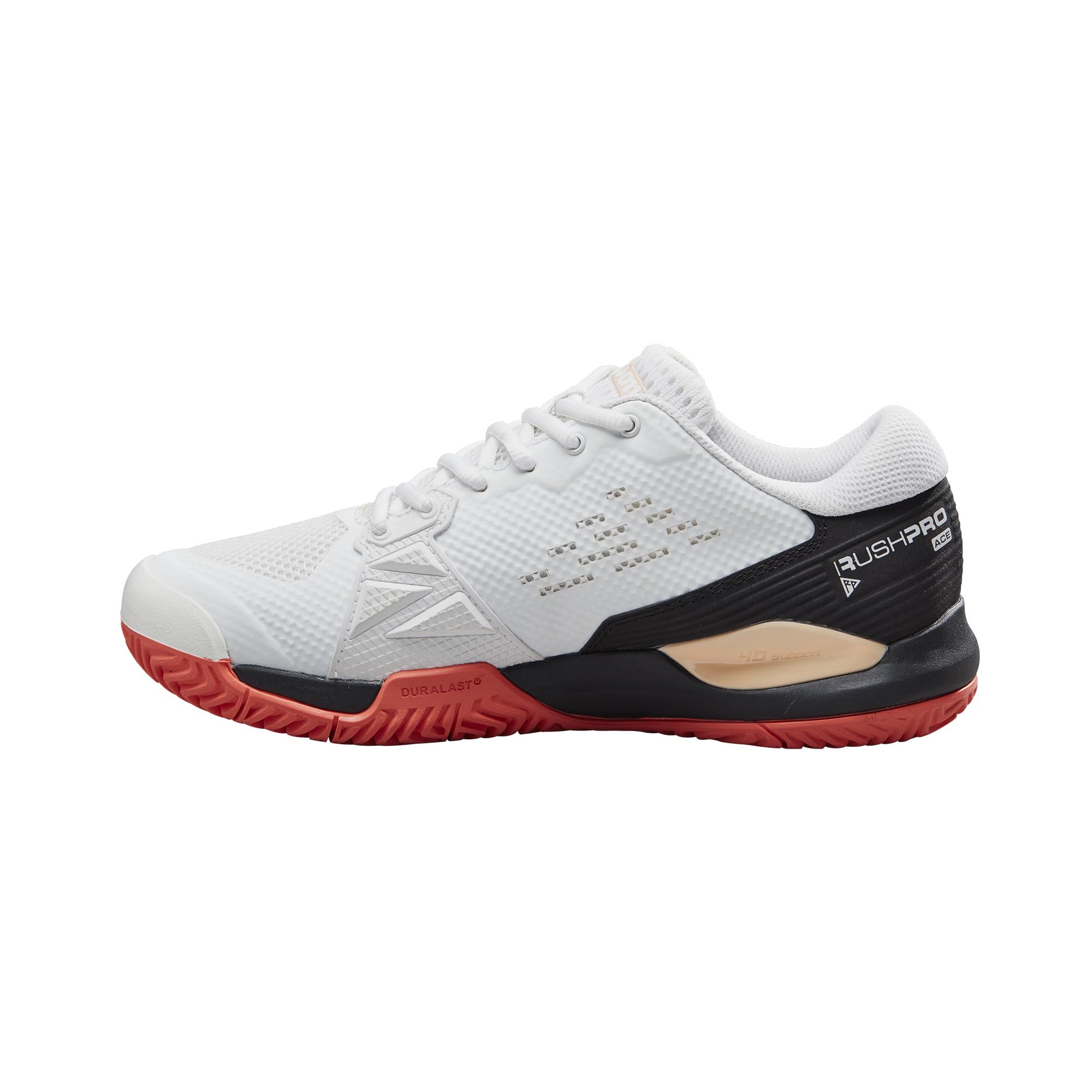 WILSON Women's Rush Pro Ace Pickler Sneaker, White/Black/Living Coral, 8.5