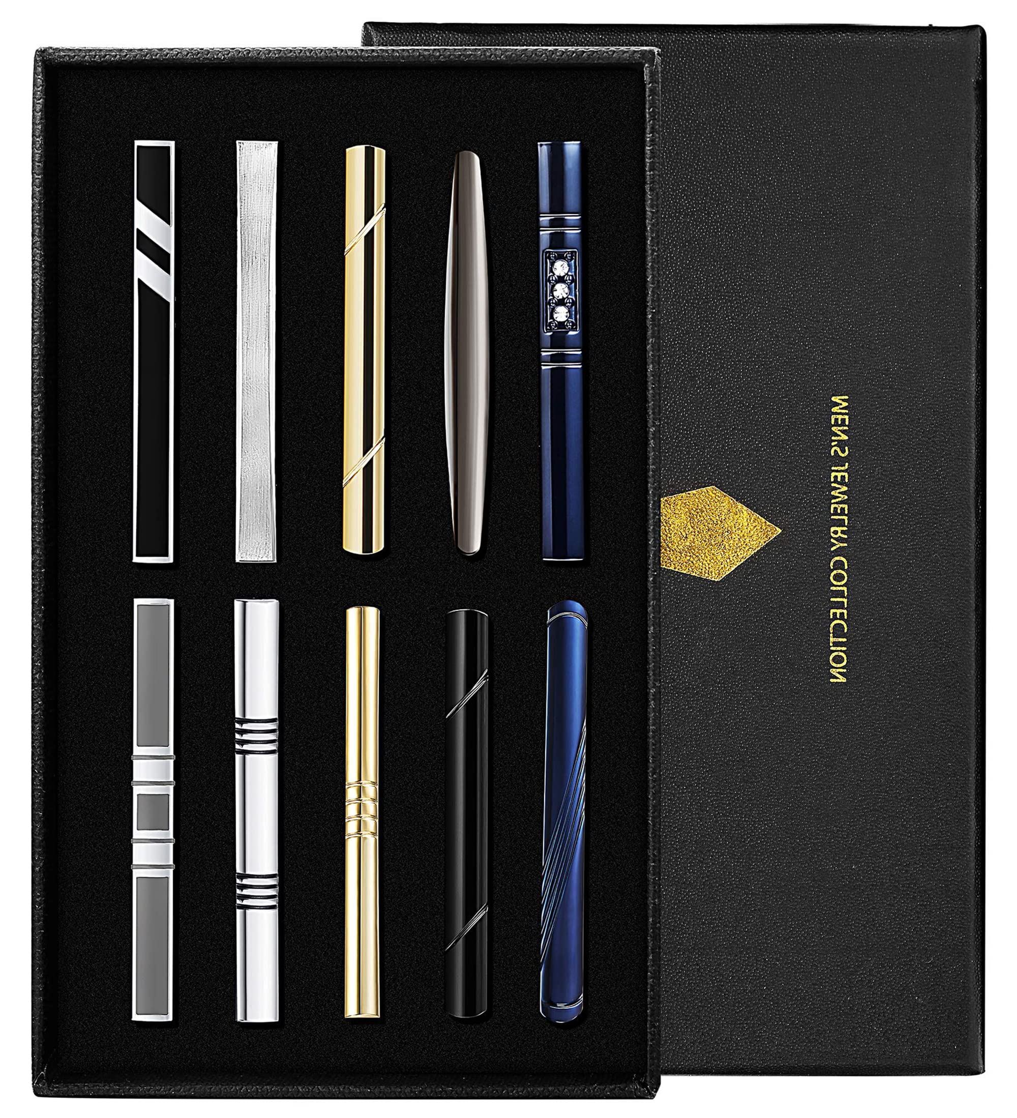 YADOCA Tie Clips Set for Men Regular Classic Tie Bar Clips Pinch Wedding Business Tie Clips with Gift Box