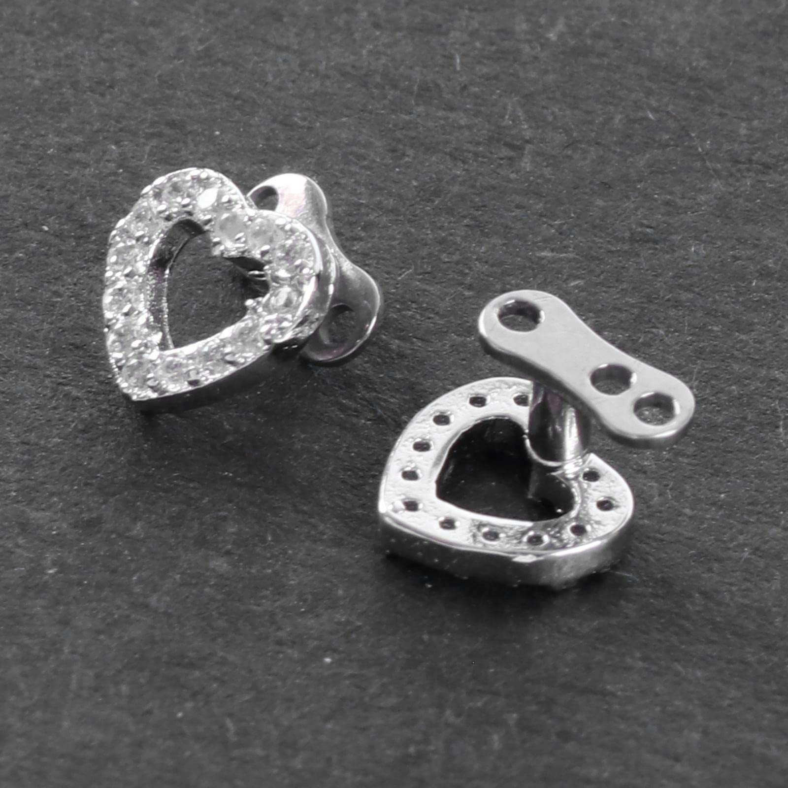 Titanium Dermal Anchor Top Crystal Micro Surface Skin Piercing 16G - Fan - Heart 1