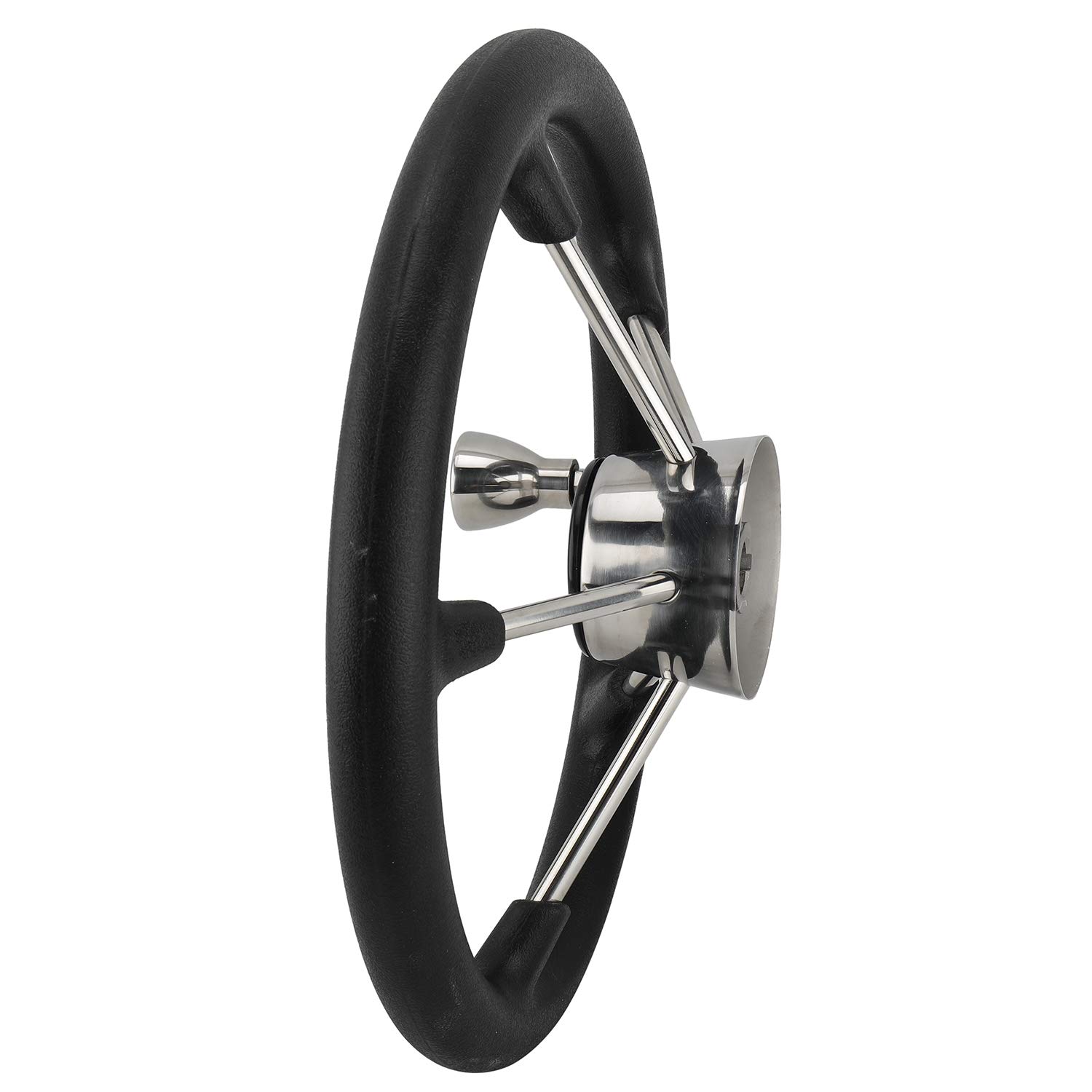 Yaegarden 11 Inch 5 Spokes Boat Steering Wheel, Stainless Marine Wheel with Black Foam Grip & Turning Knob