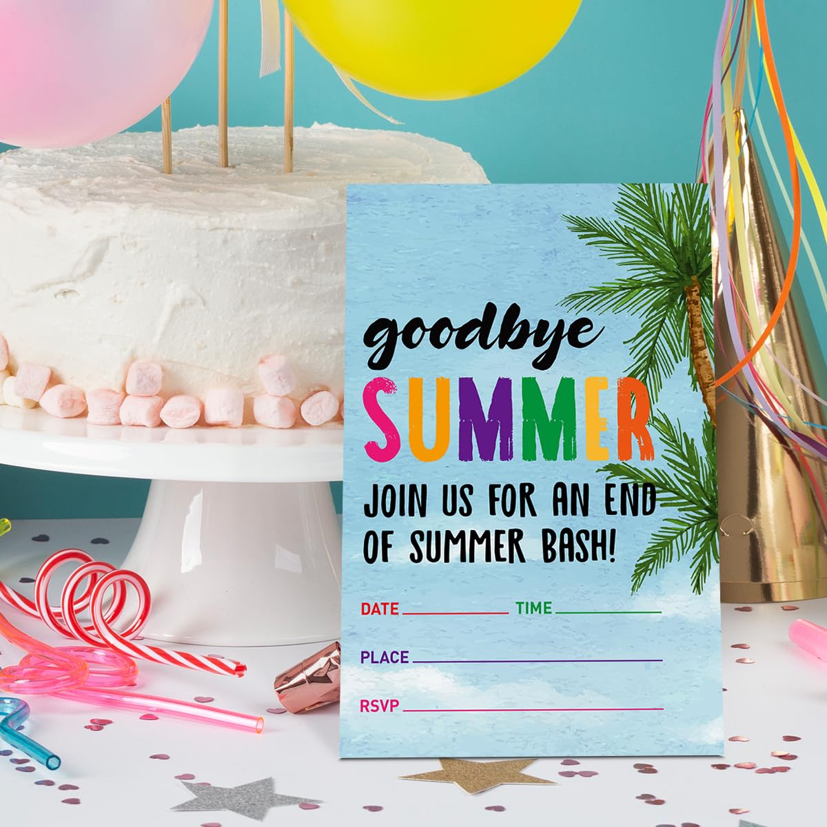 UDNADKEX Summer Bash Party Invitations with Envelopes, Summer Barbecue Cookout Pool Party Invites, End of Summer Invite Cards, Goodbye Summer, 4"x6" Set of 20