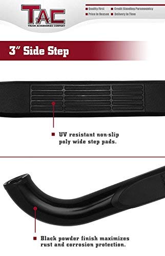 TAC Side Steps Running Boards Fit 1999-2018 Chevy Silverado/GMC Sierra 1500 Regular Cab|1999-2019 Silverado/Sierra 2500/3500 Regular Cab (Exclude C/K Classic) 3" Step Rails Side Bars Nerf Bars