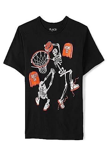 The Childrens Place Boys' All Holidays Short Sleeve Graphic T-Shirts, Halloween Skeleton Bball Glow, Medium