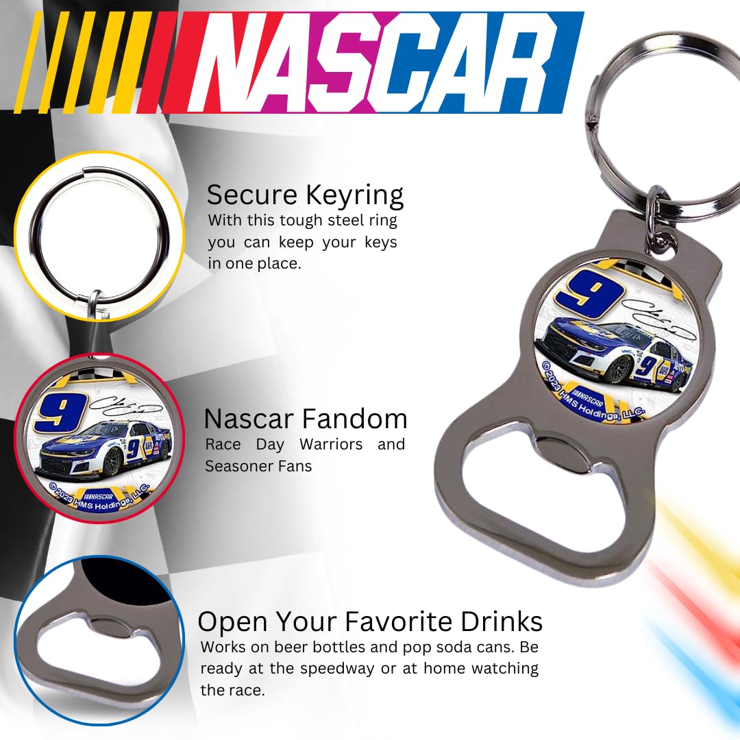 Rico Industries NASCAR Auto Racing Chase Elliott #9 NAPA 2023 Metal Keychain - Beverage Bottle Opener With Key Ring - Pocket Size