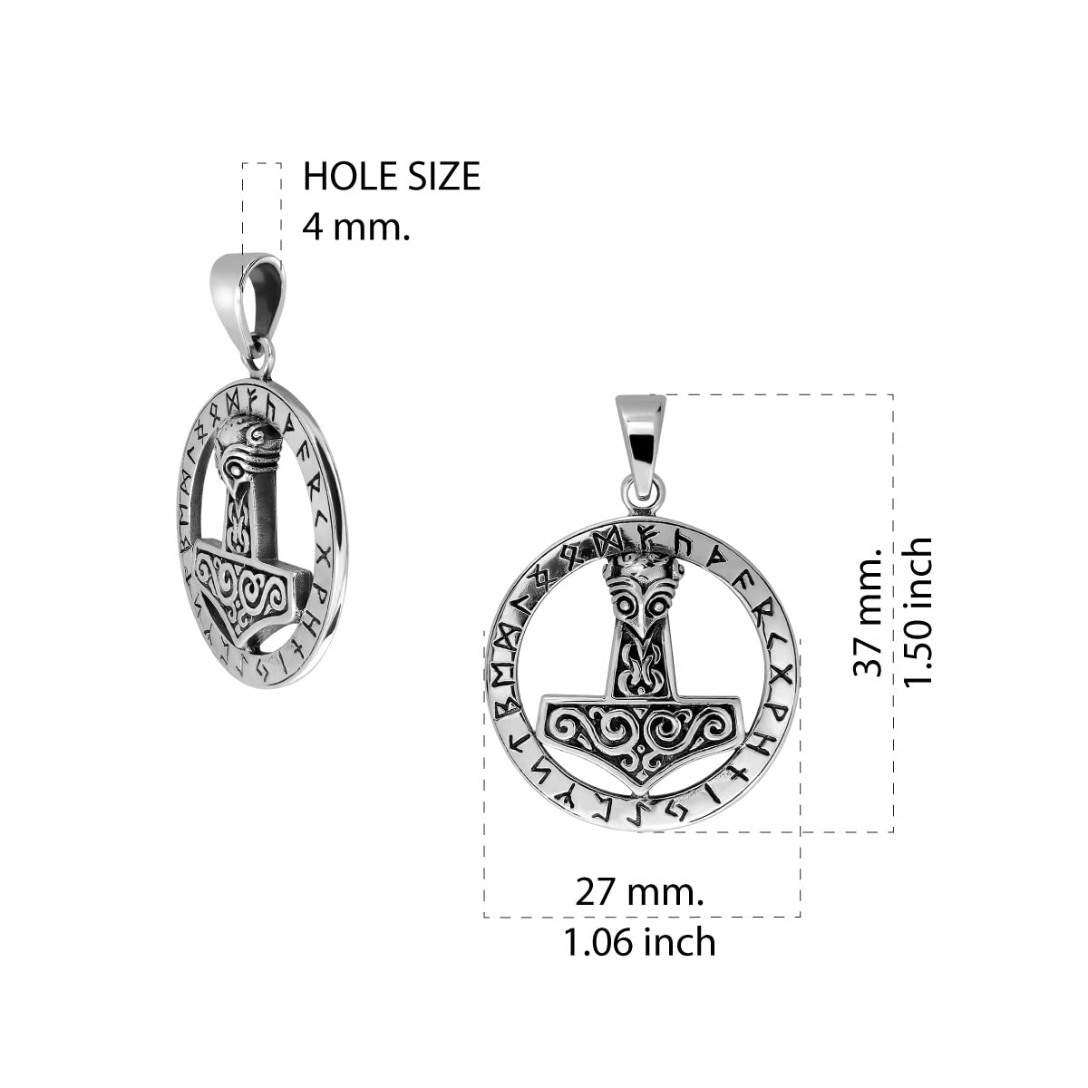 WithLoveSilver Sterling Silver Viking Amulet Norse Warrior Hammer of Thor Mjolnir Pendant
