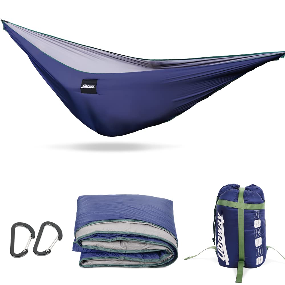 UBOWAY Outfitter Hammock Underquilt, Full Length Lightweight 4 Season Under Quilt for Single and Double Hammocks, Under Blanket Bottom for Camping Hiking Backpacking (Navy)