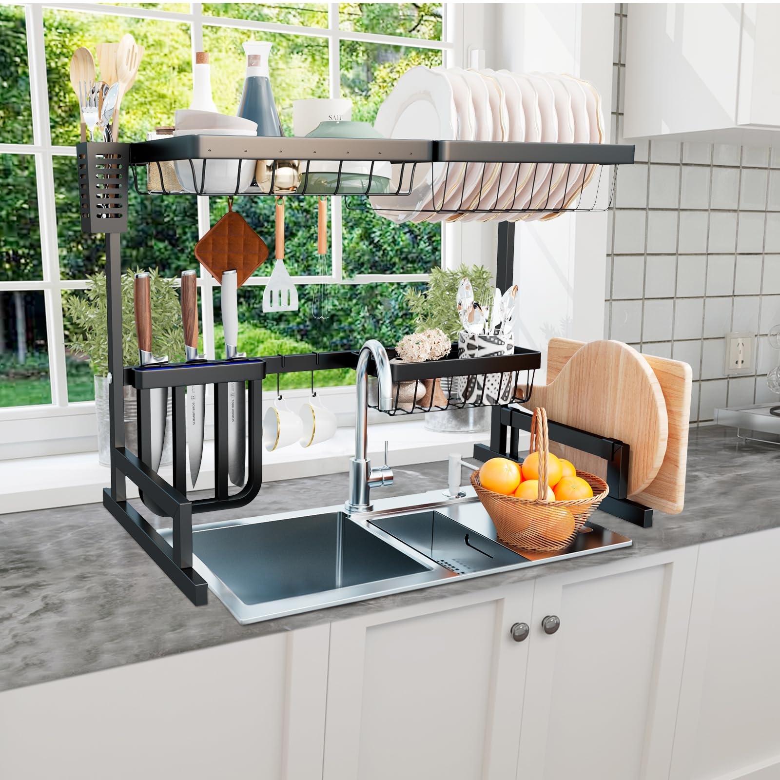 Vipush Over The Sink Dish Drying Rack - Large Dish Drainer for Storage Kitchen Counter Organization, Adjustable Stainless Steel Over Sink Display(25-35inch)