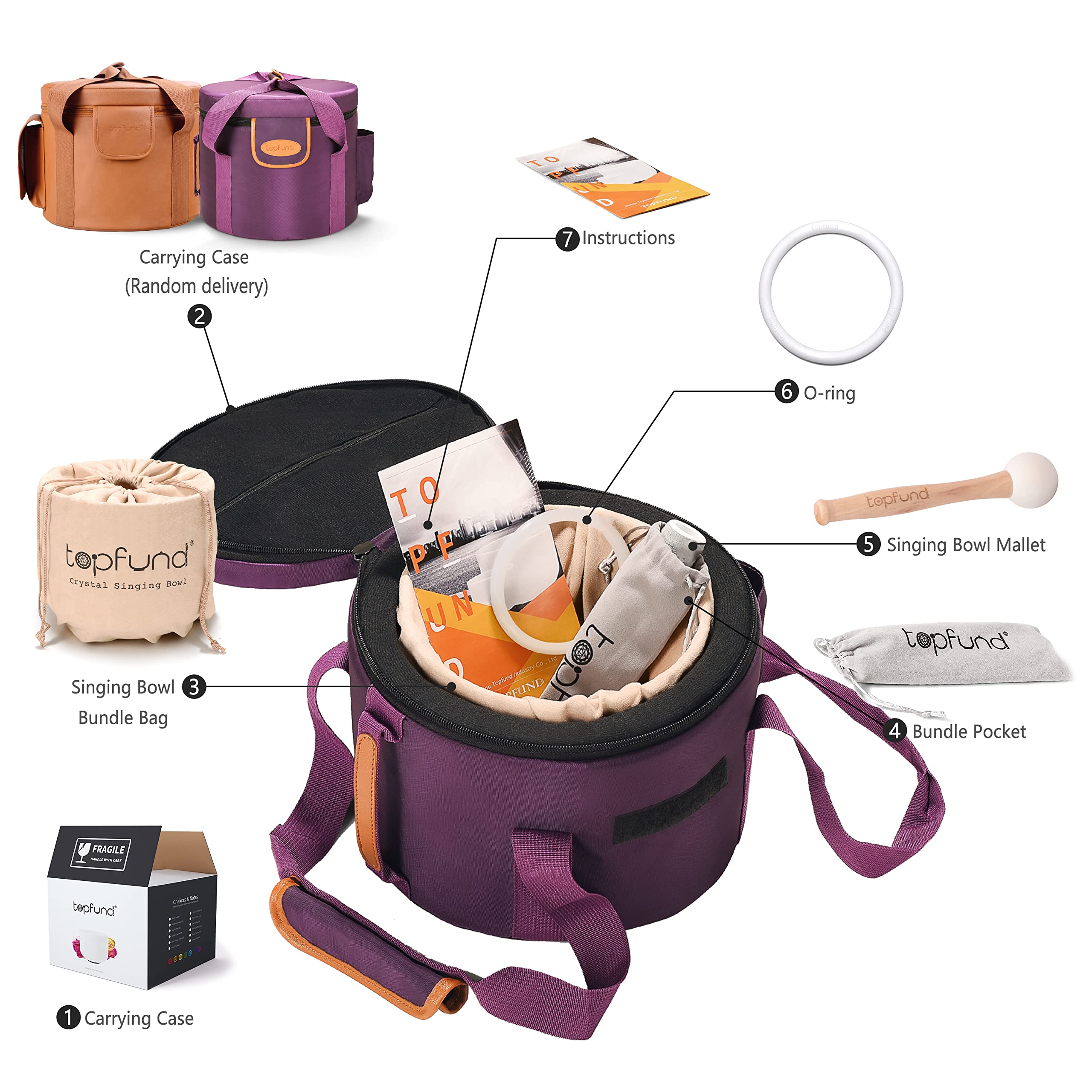 TOPFUND 417 Hz Orange Solfeggio Crystal Singing Bowl 8 inch for Sacral Chakra with Heavy Duty Carrying Case and Suede Striker
