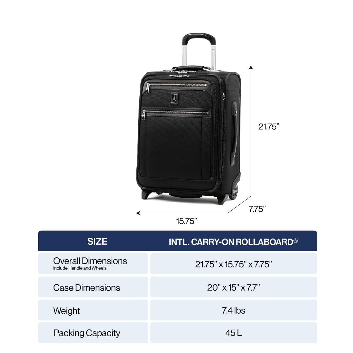 Travelpro Platinum Elite Softside Expandable Carry on Luggage, 2 Wheel Upright Suitcase, USB Port, Men and Women, International, Shadow Black, Carry On 20-Inch