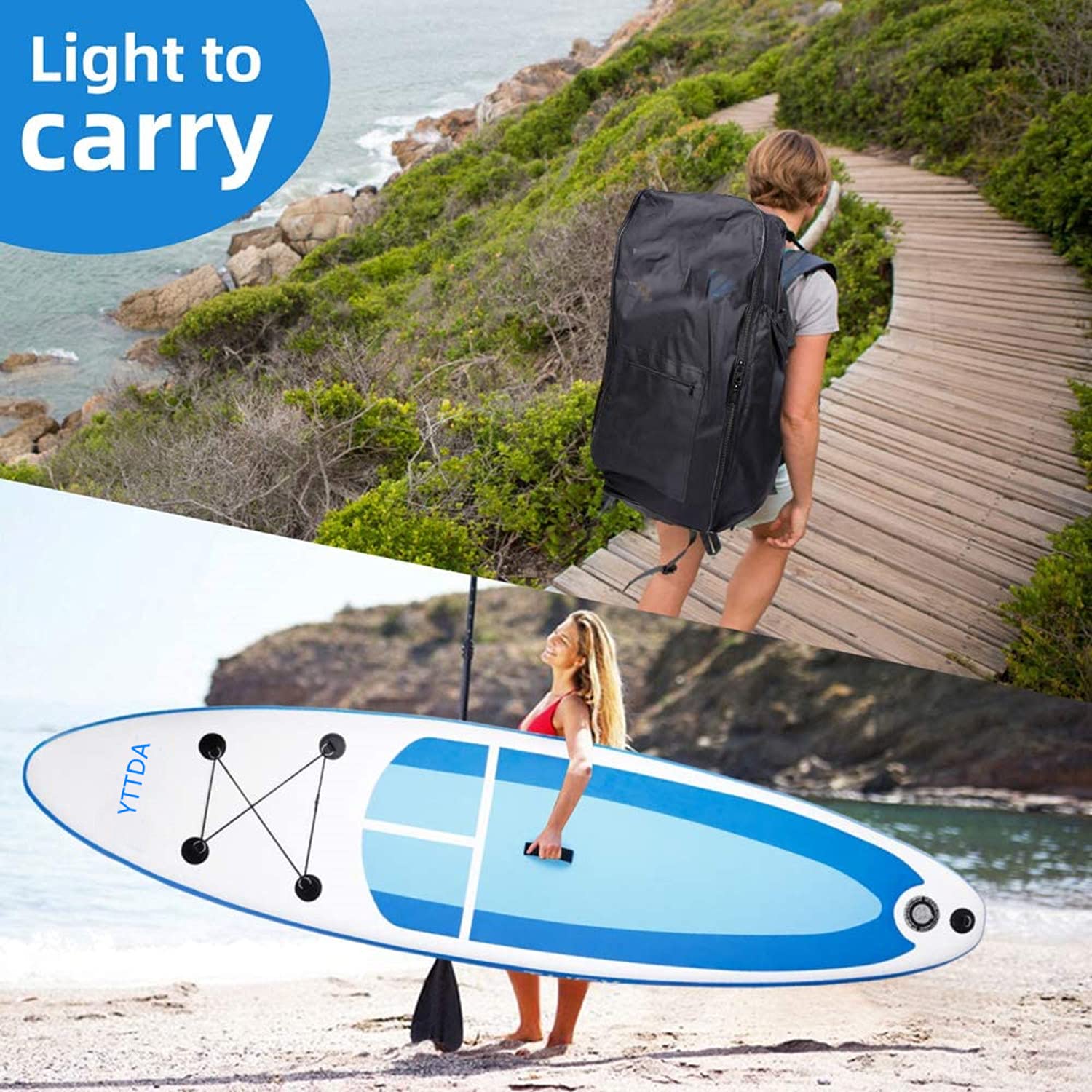 YTTDA Inflatable Stand Up Paddle Board,Stand Up Paddle Board with Carry Bag & Paddleboard Accessories Including SUP Paddle, Board Leash, Fin and Air Pump, Surfboard for Youth & Adult (Blue, 118)