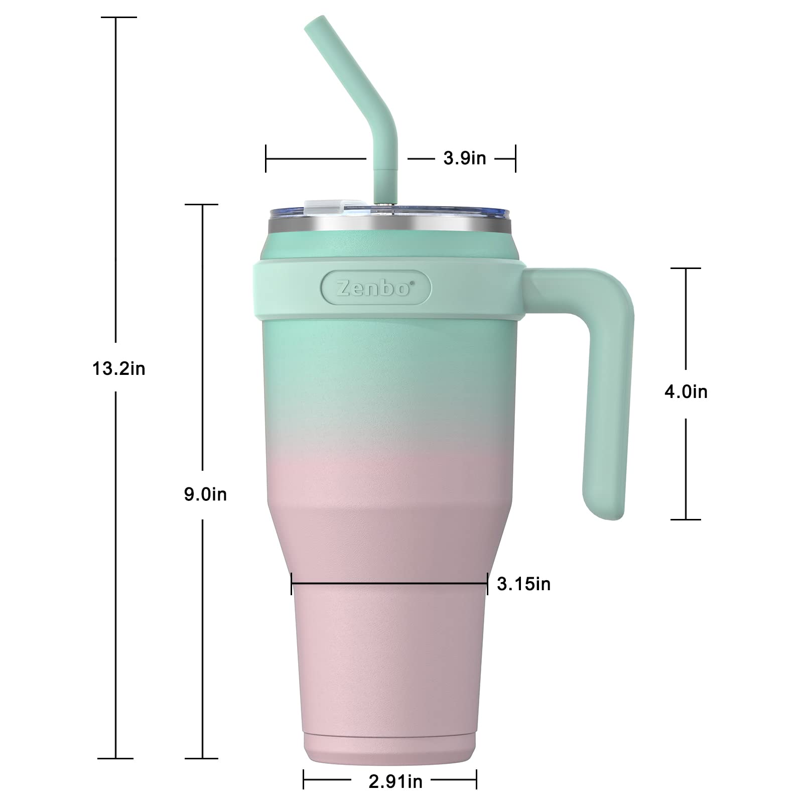 Zenbo 40 oz Tumbler with Handle–Stainless Steel Vacuum Insulated Mug Cup with Handle,Lid and Straw,Keeps Drinks Cold up to 34 Hours – Sweat-Proof Body, Dishwasher Safe