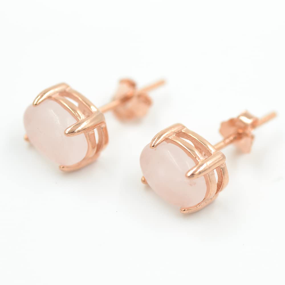 Rose Quartz Stud Earrings in Sterling Silver and 14K Rose Gold Plated
