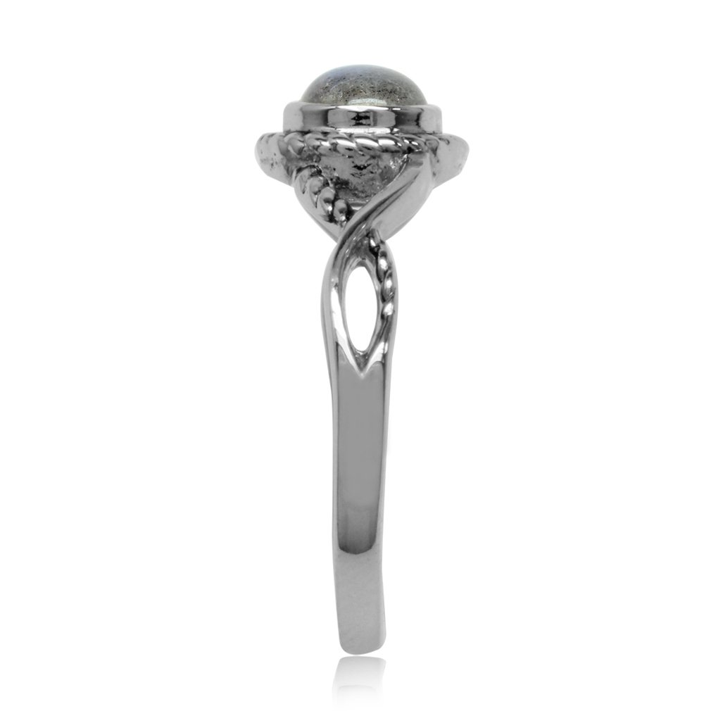 Silvershake 5mm Round Shape Labradorite 925 Sterling Silver Rope Solitaire Ring Size 12