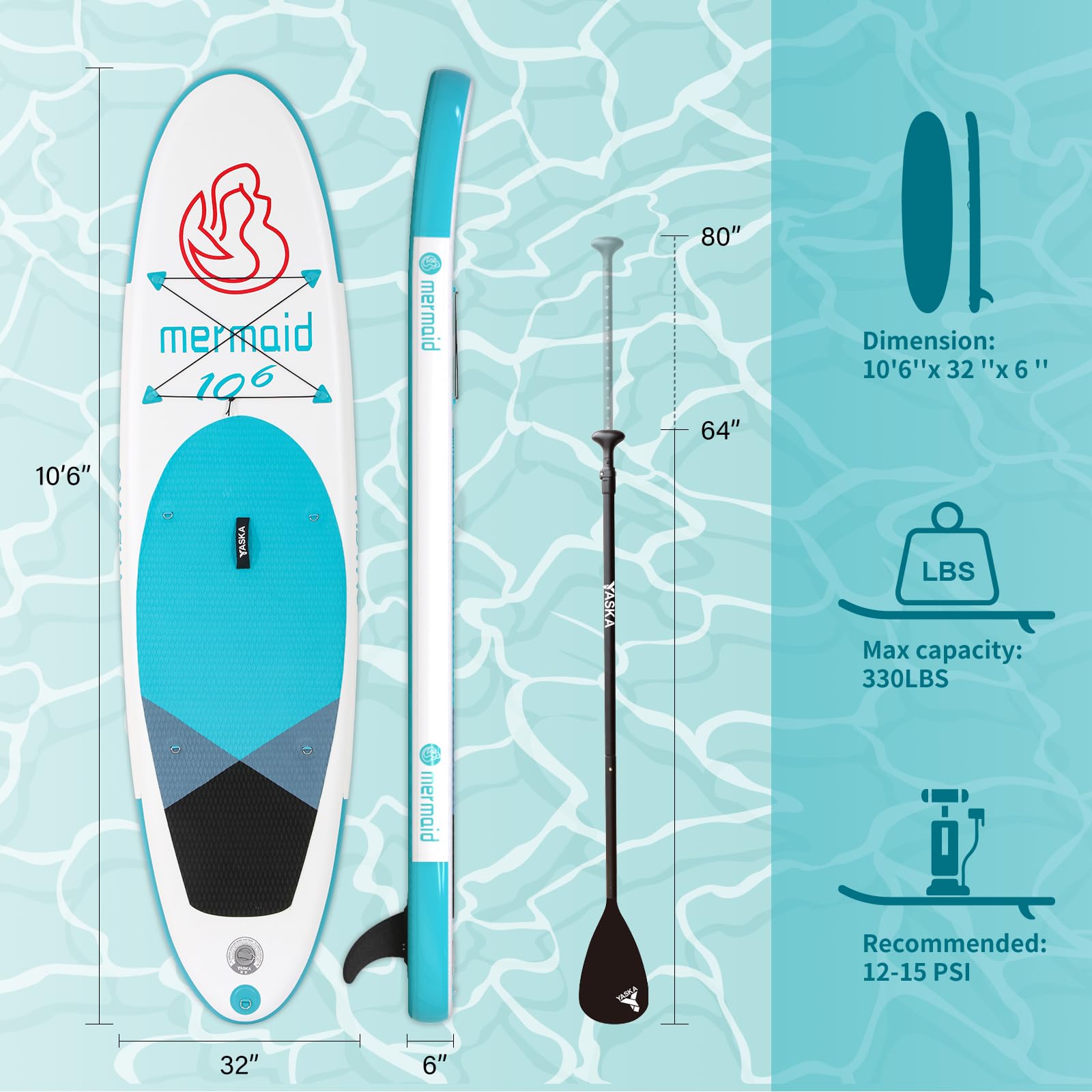 YASKA Inflatable Paddle Board for Adults, Stand up Paddle Board with Premium SUP Accessories Fin, Leash, Hand Pump, Backpack for Adult(Blue)