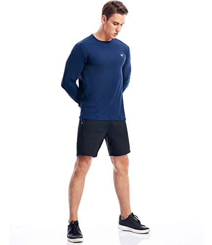 Zengjo Long Sleeve Undershirt Men Athletic Base Layers Workout Shirts(L,Midnight Blue)