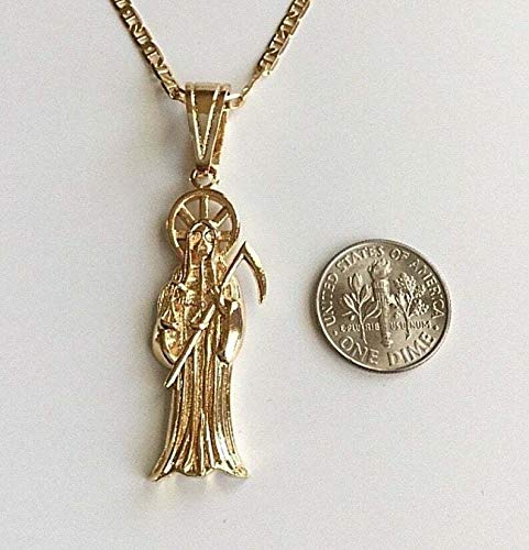 Yonune 18K GOLD PLATED GRIM REAPER NECKLACE 20" LONG / 18K BANO DE ORO CADENA DE LA SANTA MUERTE 20" LARGO-P77
