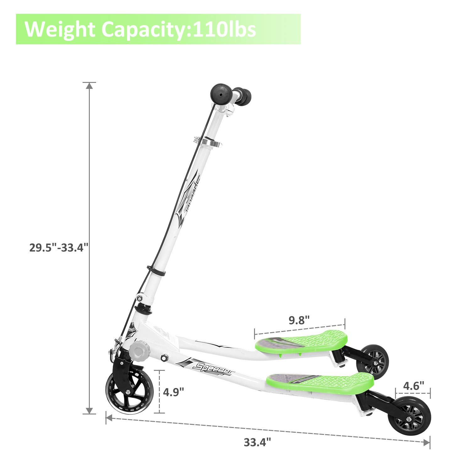Wiggle Scooter for Kids, 3 Wheels Foldable Swing Scooter Push Drifting with Adjustable & Wiggle Scooter for Boys and Girls Ages 3-10 (Green)
