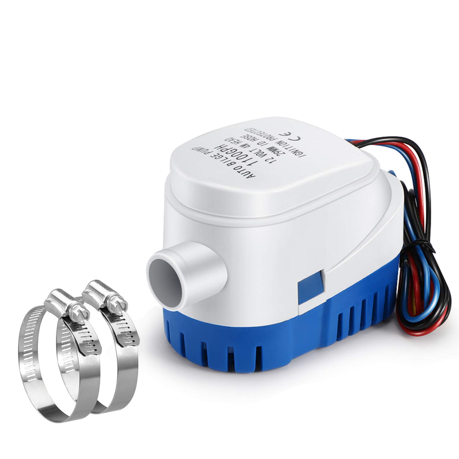 UYGALAXY Boat Bilge Pump with Float Switch 1100GPH 12V 12ft Head Automatic Submersible Water Pump with Hose Clamps