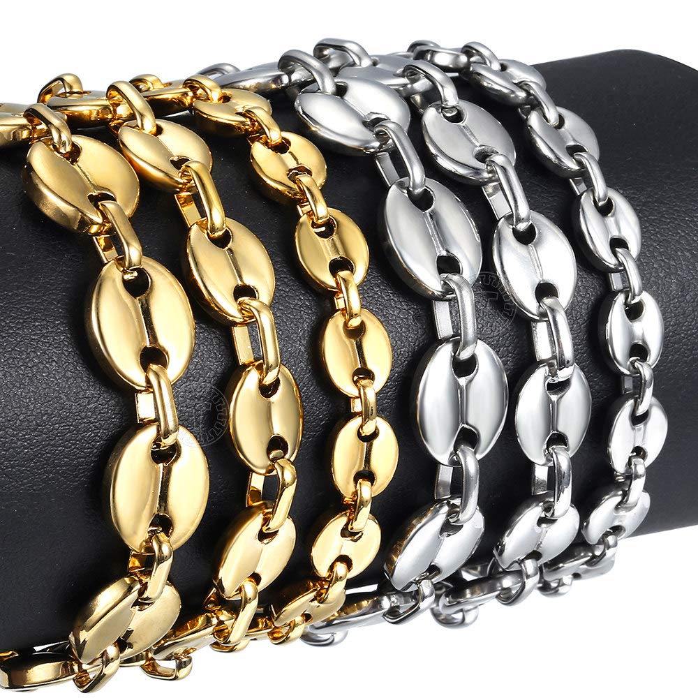 Trendsmax 7mm Coffee Beans Link Chain Bracelet Gold Plated Stainless Steel Twisted Rope Chain Bracelet for Men Women 7inch