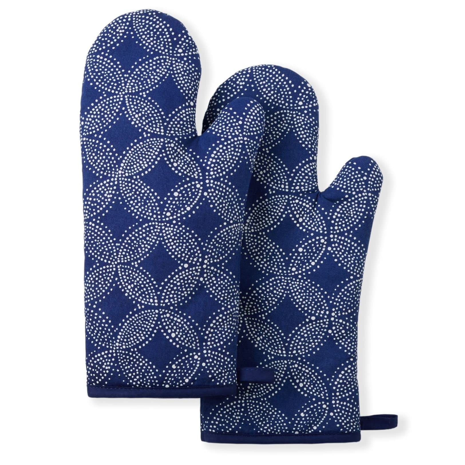 Tommy Bahama Island Tile Oven Mitt 2-Pack Set, Navy Blue, 7"x14"