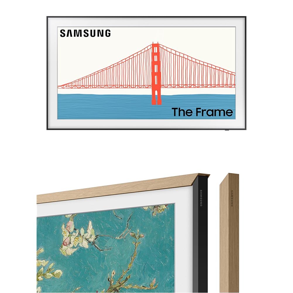 SAMSUNG 85-Inch Class Frame Series - 4K Quantum HDR Smart TV (QN85LS03AAFXZA) with he Frame Customizable Bezel - Modern Teak (VG-SCFA85TKBZA, 2021 Model)