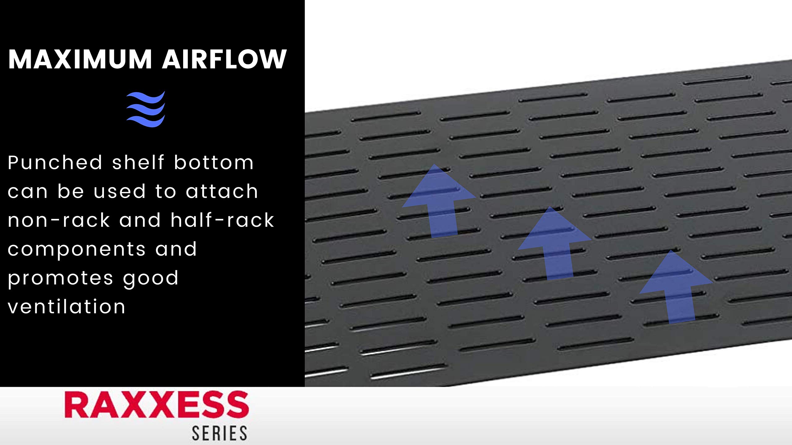 Raxxess UNS1 Vented Universal Tray Shelf for 19" Server, Bottom Slots for Mounting Non Half-Rack Equipment, Black (RAX UNITRAY)