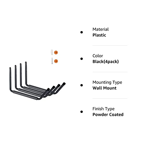 Wintek Heavy Duty Giant Arm Hang-It-All Wall Mount Storage Hook Rack for SUP&Surfboard,Ski&Snow Board,Skate Board,Long Board,Paddle Board|Home Garage Storage&Organization Hangers-4 Pack (Black)