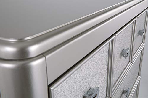 Signature Design by Ashley Coralayne Glam 5 Drawer Chest with Faux Shagreen Drawer Fronts, Silver
