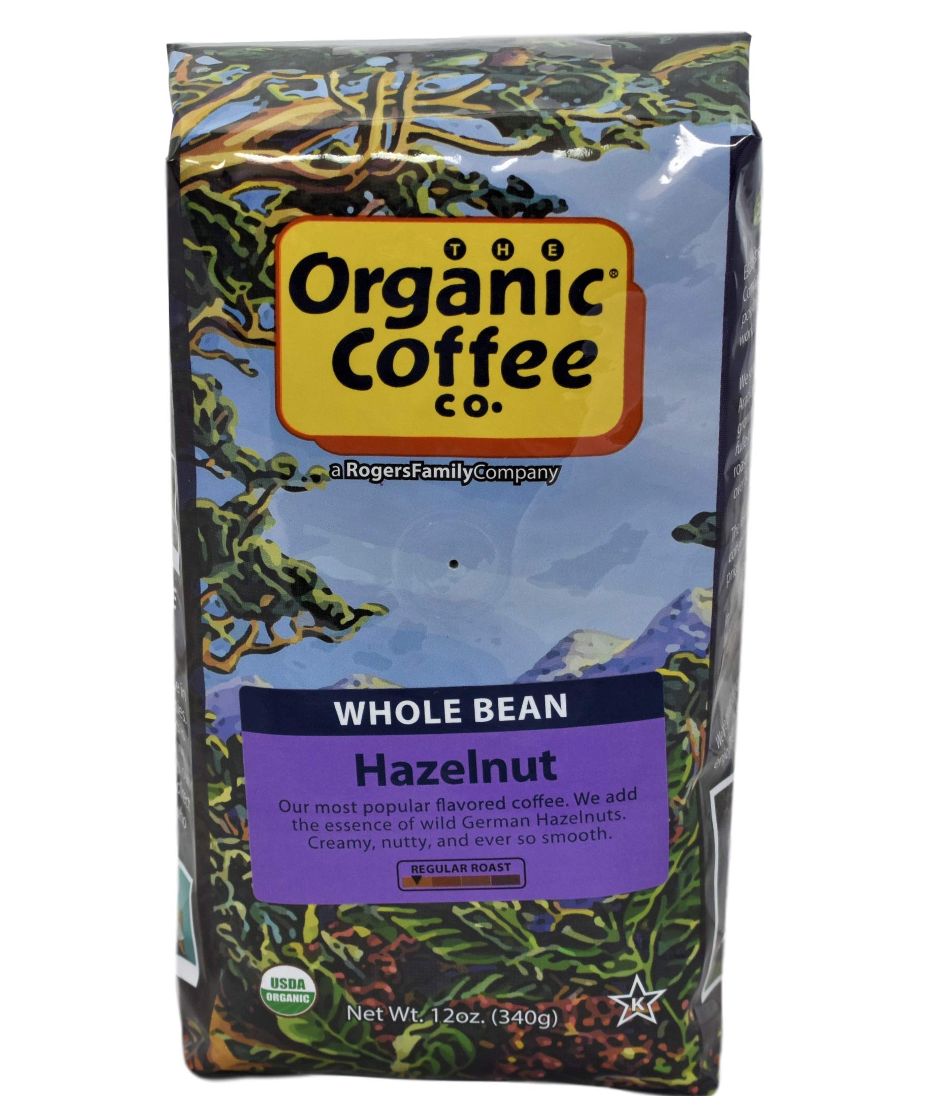 The Organic Coffee Co. Whole Bean, Hazelnut Coffee, 12 Ounce (Pack of 3)