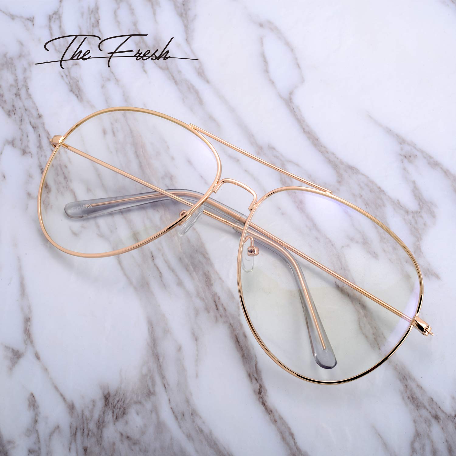 The Fresh Classic Metal Frame Light Color Lens XL Oversized Aviator Sunglasses with Gift Box (3-Glod, Pink)
